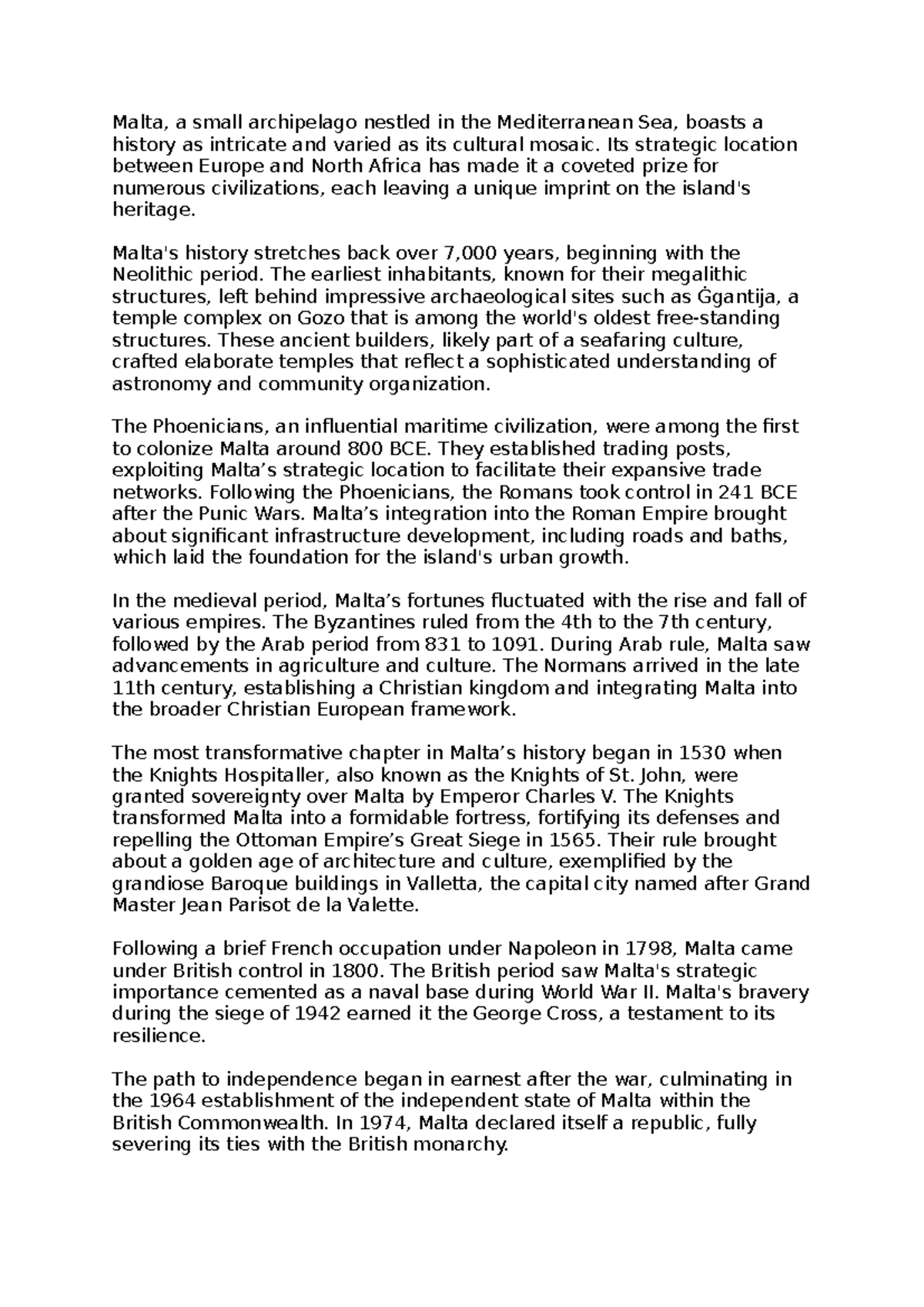 Malta - Example - Malta, a small archipelago nestled in the ...