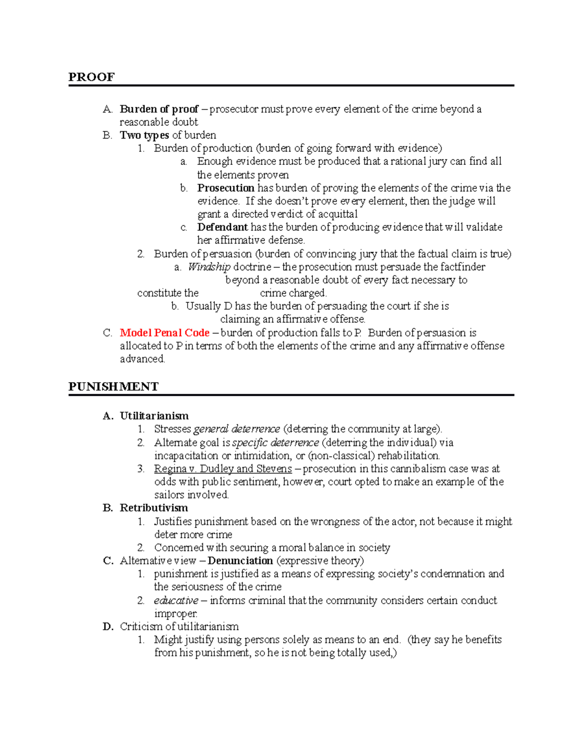 Criminal Law - Prof. Marquez 1 - PROOF A. Burden of proof – prosecutor ...