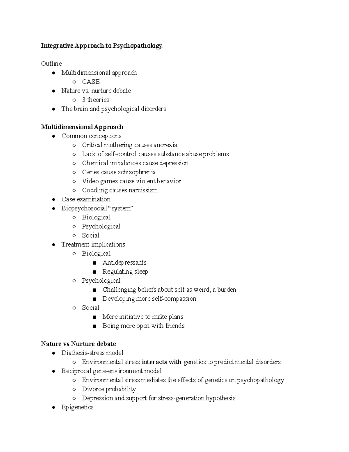 Pysch 257 - Lecture 3 - Integrative Approach to Psychopathology Outline ...