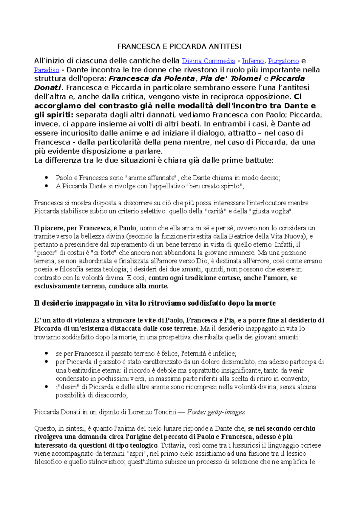 Francesca E Piccarda - appunti - FRANCESCA E PICCARDA ANTITESI All ...