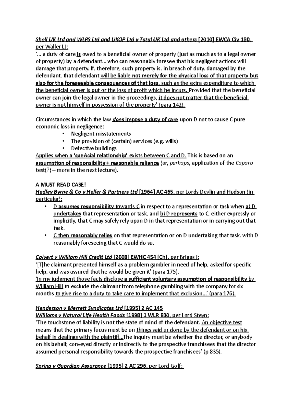 Tort 12 - Lecture notes 12 - Shell UK Ltd and WLPS Ltd and UKOP Ltd v ...