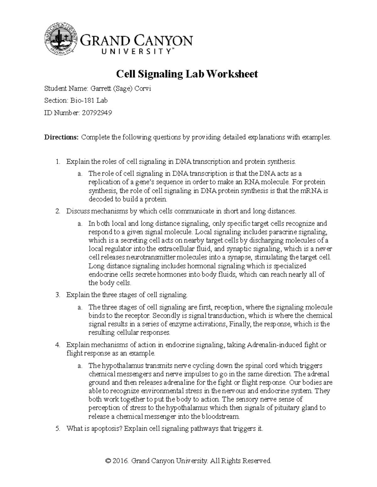 Cell Signaling Lab Worksheet - Cell Signaling Lab Worksheet Student ...