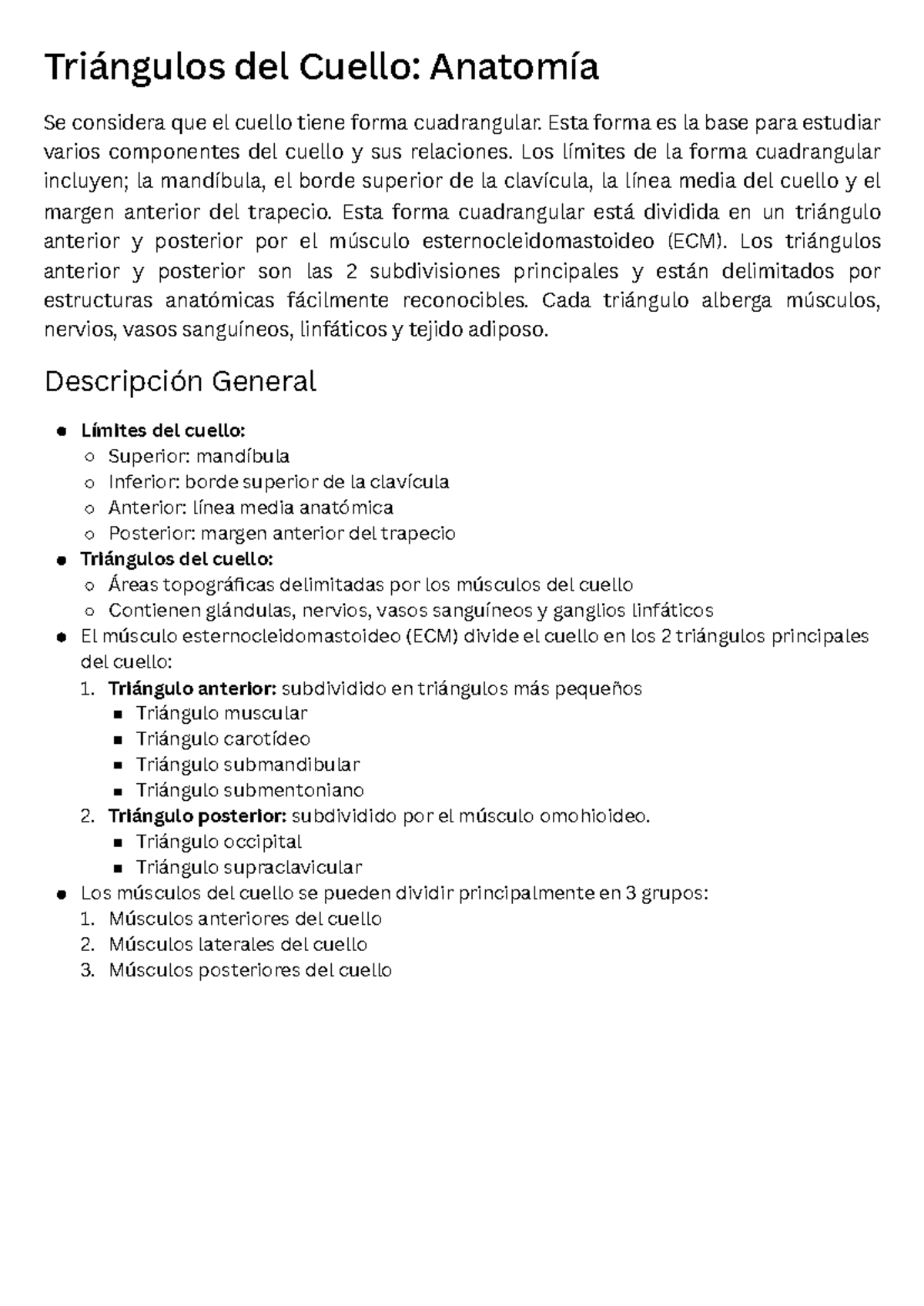 Triángulos del Cuello Anatomía - Triángulos del Cuello: Anatomía Se considera que el cuello ...