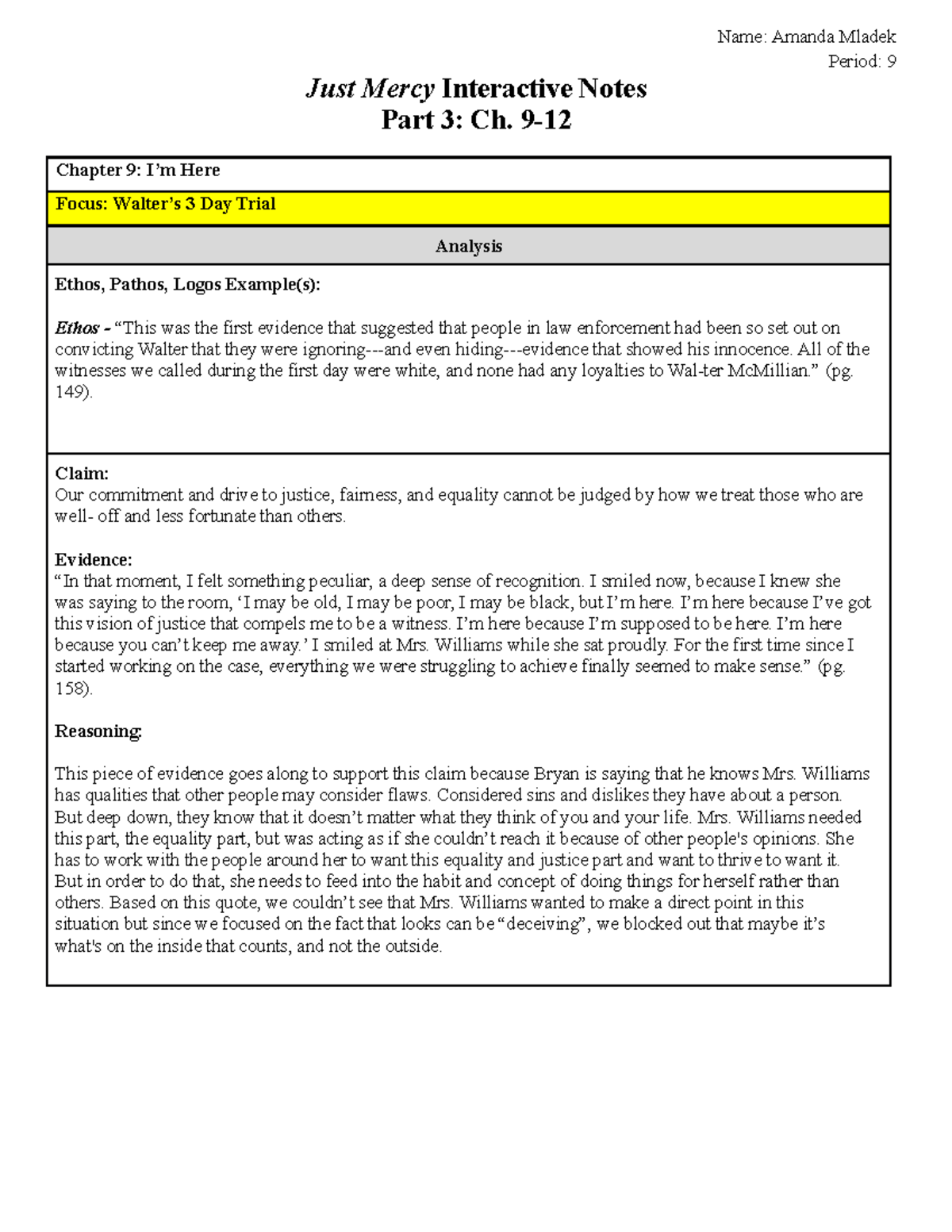 Ch. 9-12 Interactive Reading Notes - Name: Amanda Mladek Period: 9 Just ...