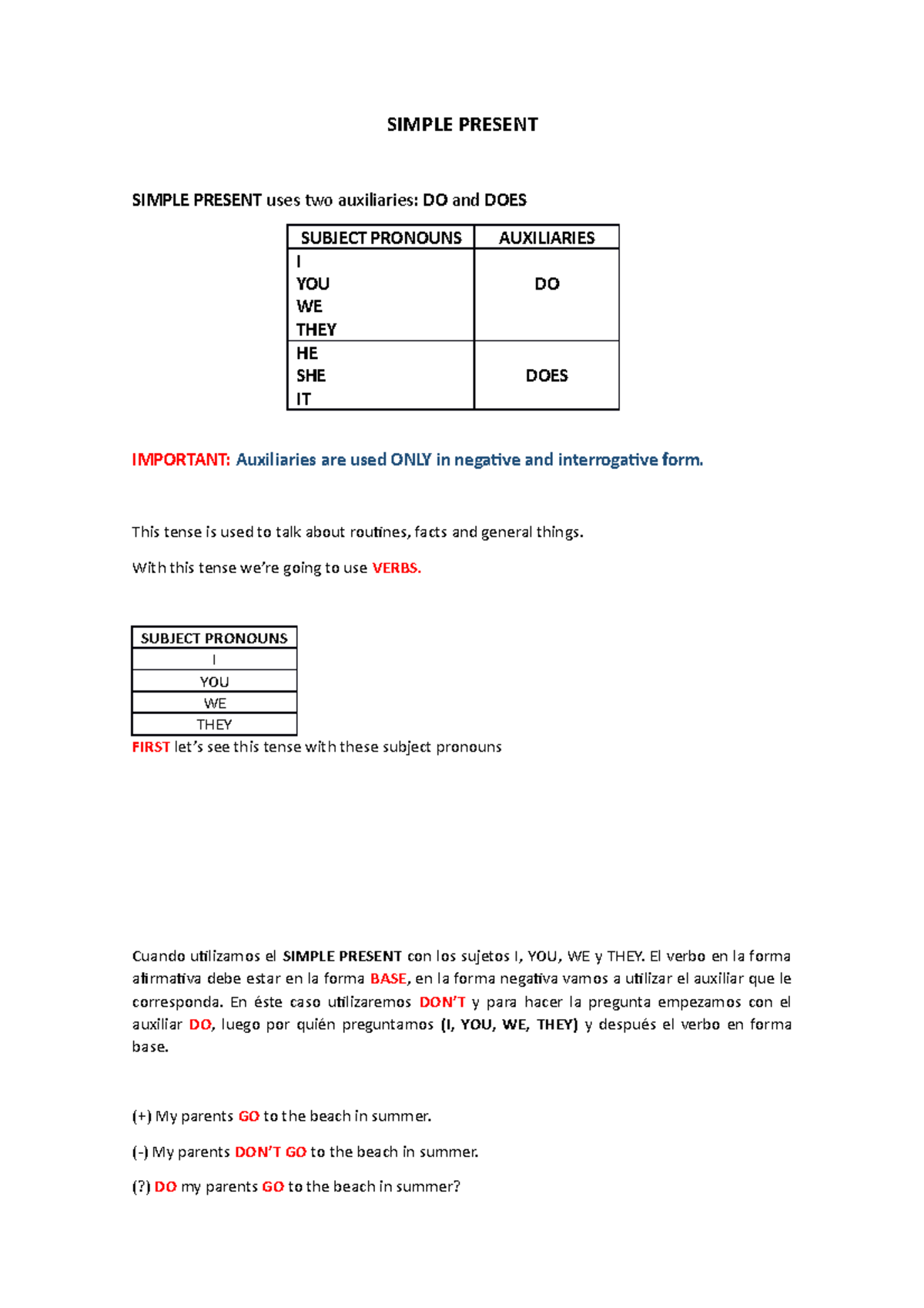 Simple Present explanation - SIMPLE PRESENT SIMPLE PRESENT uses two ...