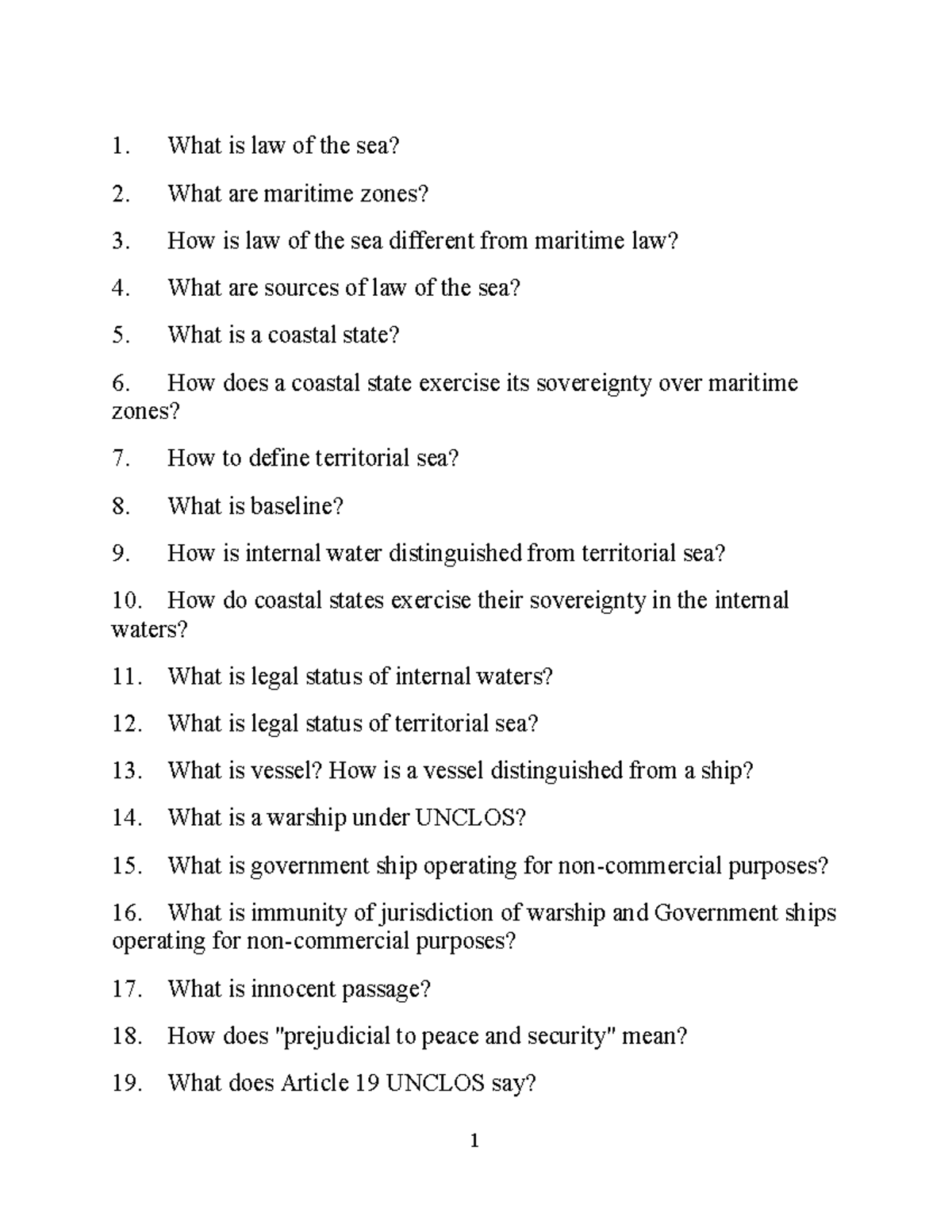 UEH Public International Law Law of the sea (questions) - 1 What is law ...