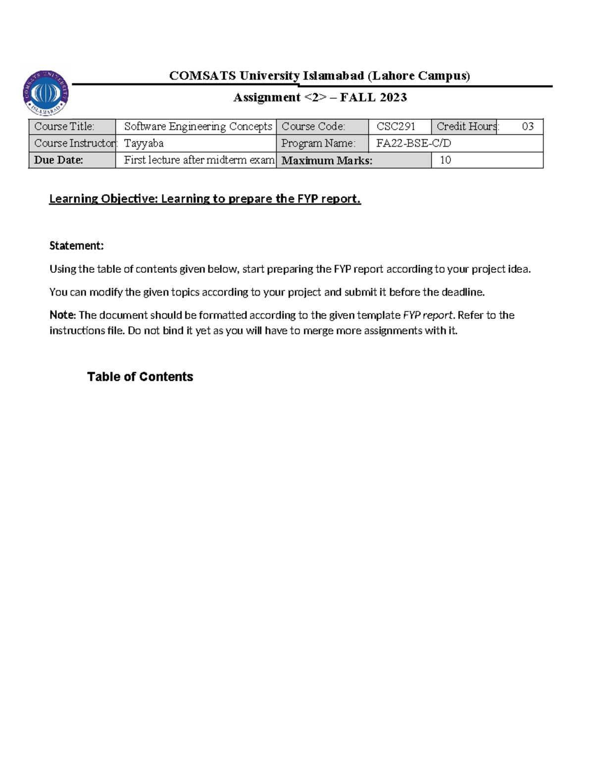 2) Assignment 2 - FYP Report - COMSATS University Islamabad (Lahore ...