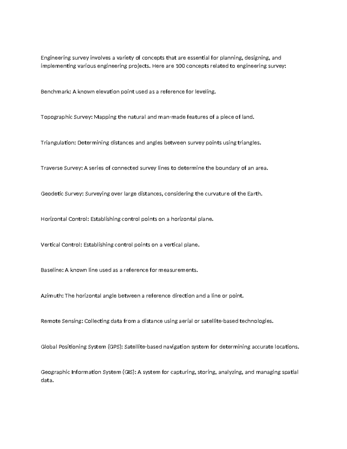 100 concepts of Engineering survey - Engineering survey involves a ...