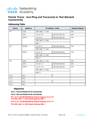 12.6.6 Packet Tracer - Configure IPv6 Addressing - Packet Tracer - Configure IPv6 Addressing ...