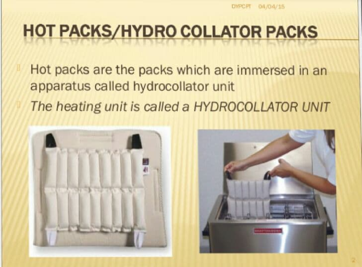 Hot packs - Physiotherapy - Studocu