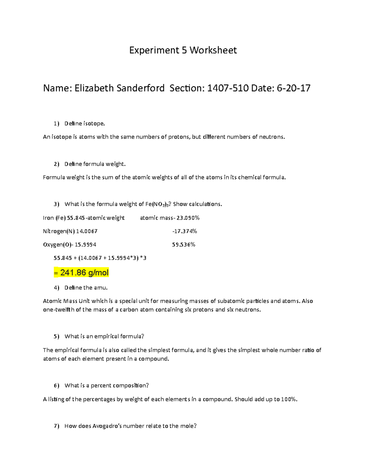 Worksheet Experiment 5 1407 copy - Experiment 5 Worksheet Name ...