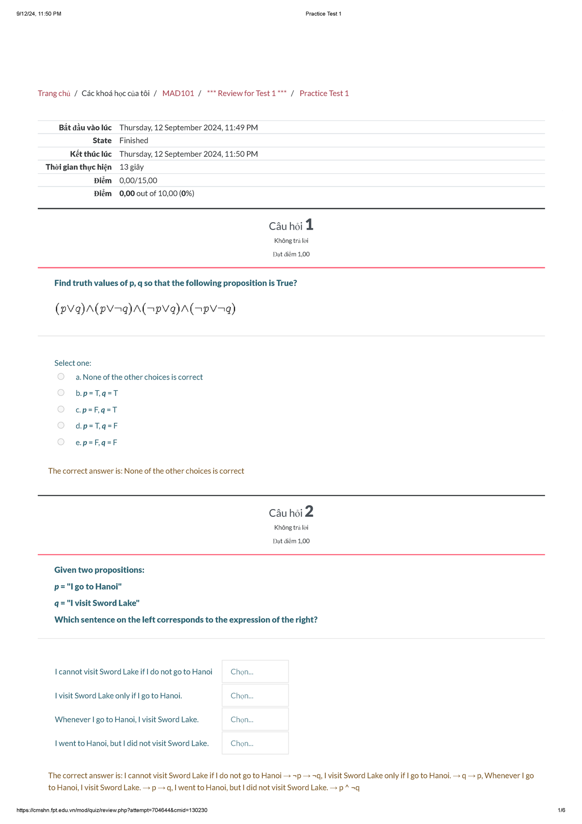 Practice Test 1 - Progress test - Trang chủ / Các khoá học của tôi ...