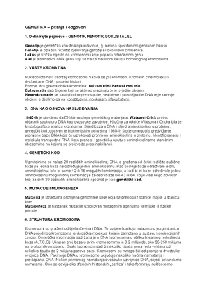 Genetika Skripta - OSNOVE MOLEKULARNE BIOLOGIJE NASLJEĐIVANJE, GENI I DNA GENI I KROMOSOMI Gen ...