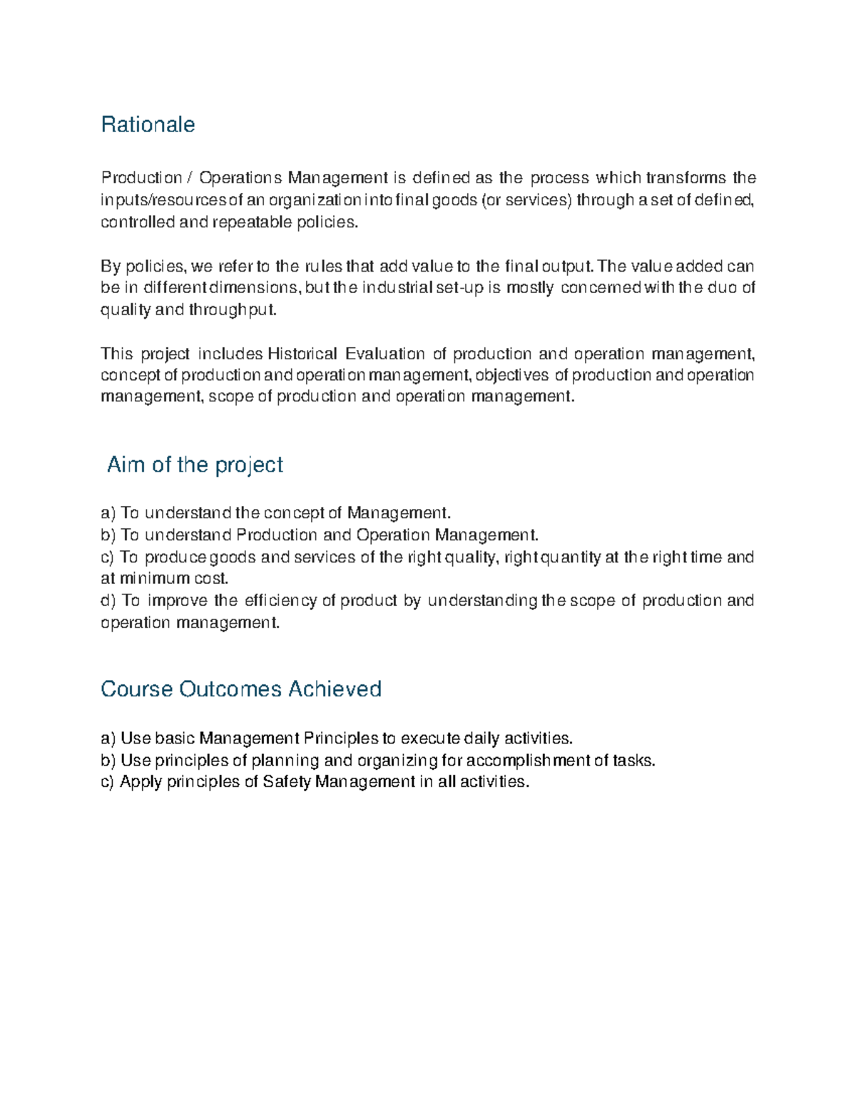 Harsh Management micro project - Rationale Production / Operations ...