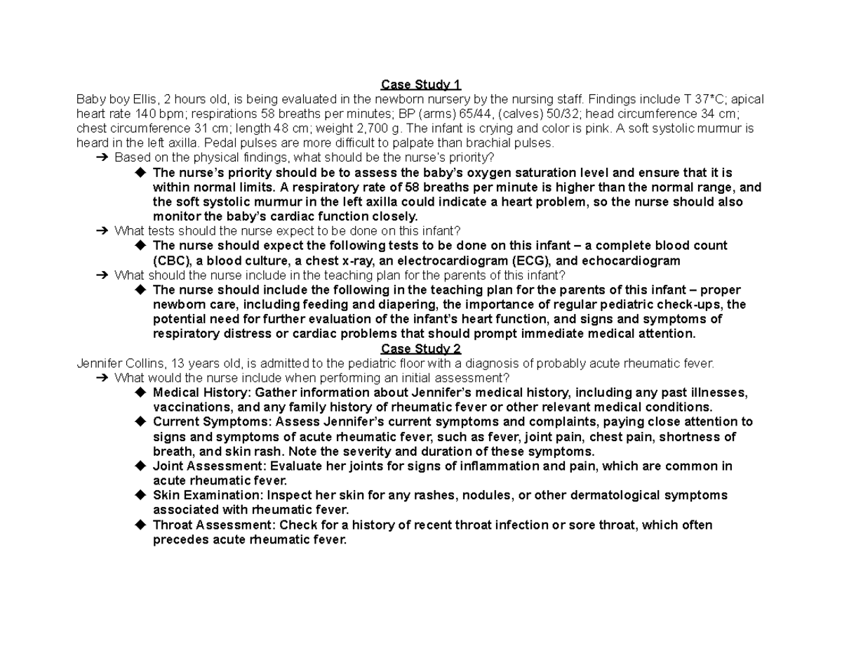 Cardiac Case Study 1 & 2: Nursing Assessment & Care Plans - Case Study ...
