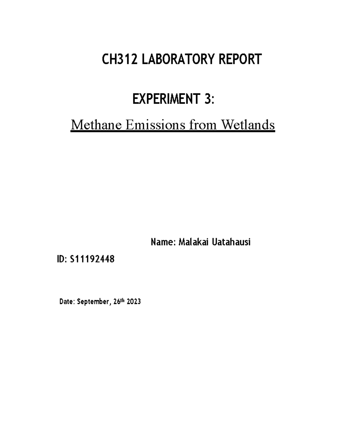 S11192448 CH312 Experiment 3 S2 USP 2023 - CH312 LABORATORY REPORT ...
