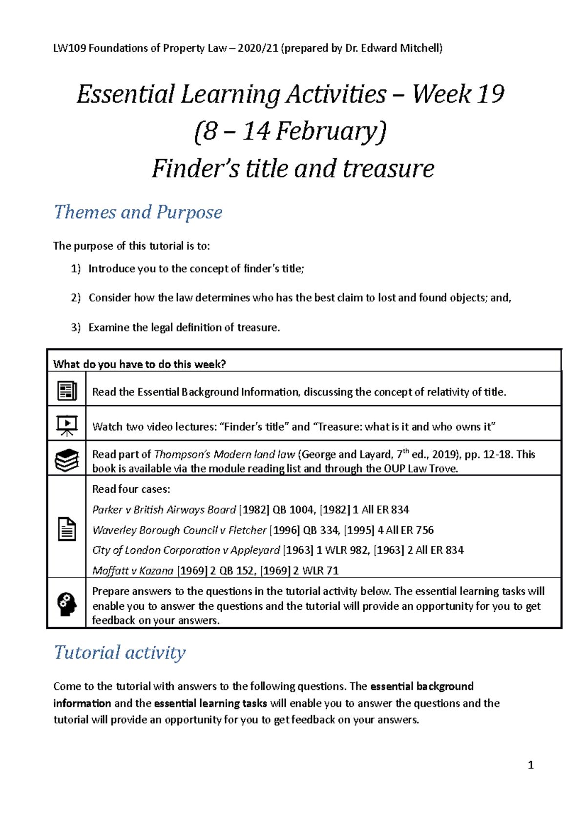 Tutorial 4 - tasks - Essential Learning Activities – Week 19 (8 – 14 February) Finder’s title ...