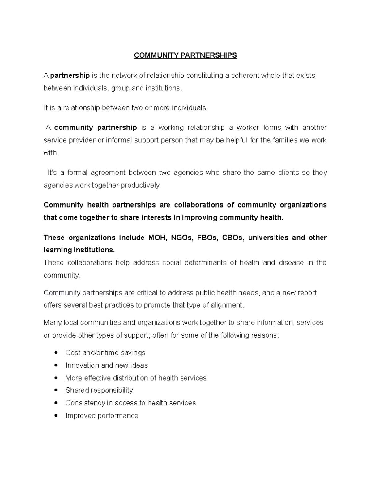 Community Partnerships - COMMUNITY PARTNERSHIPS A partnership is the ...