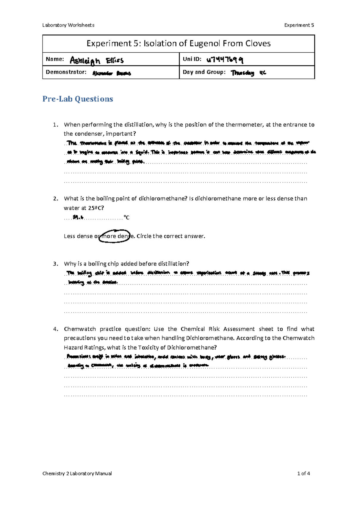 6. WS Experiment 5 - Eugenol from Cloves - MJE review 2023 - Experiment ...