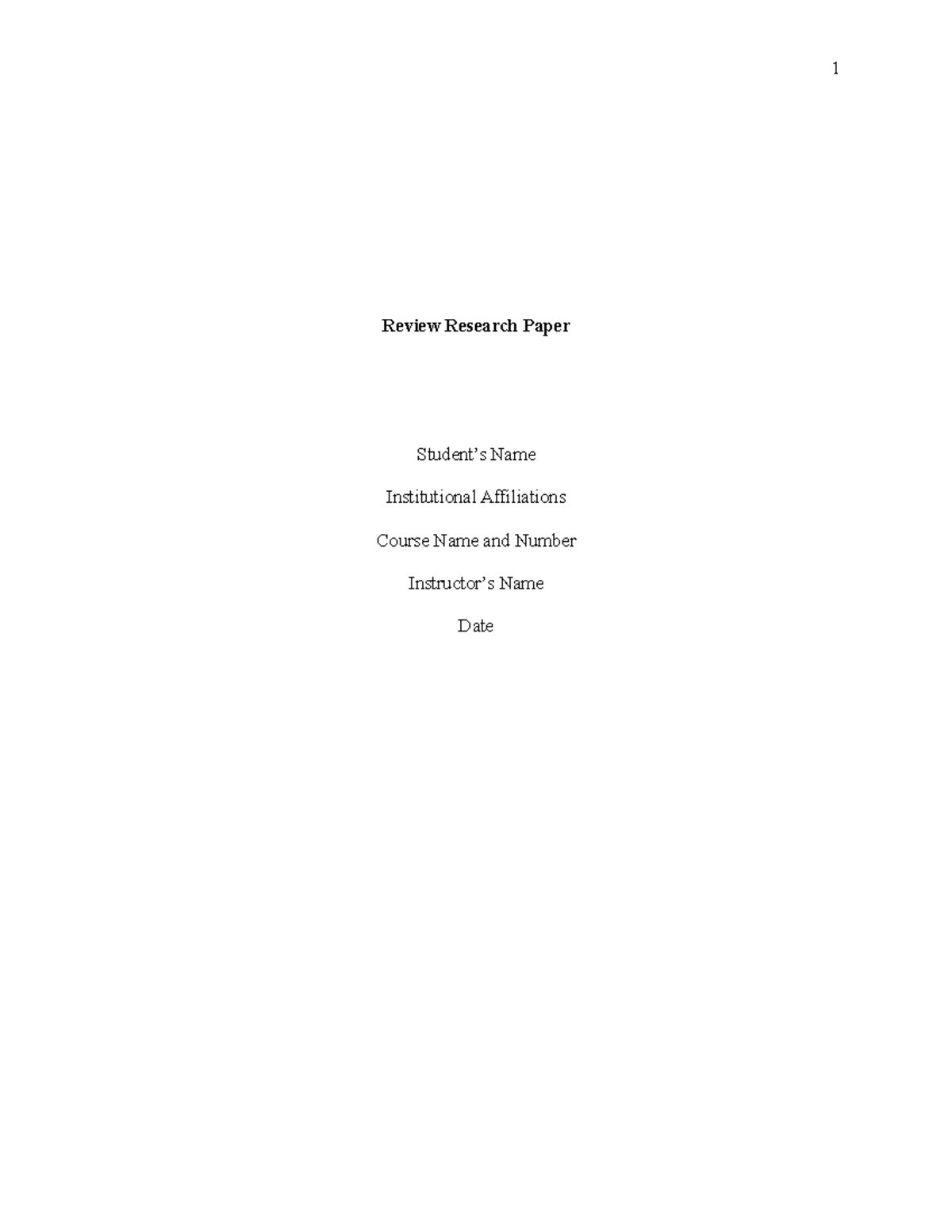 Review Research Paper - End of Semester Assignment - Review Research Paper Student’s Name - Studocu