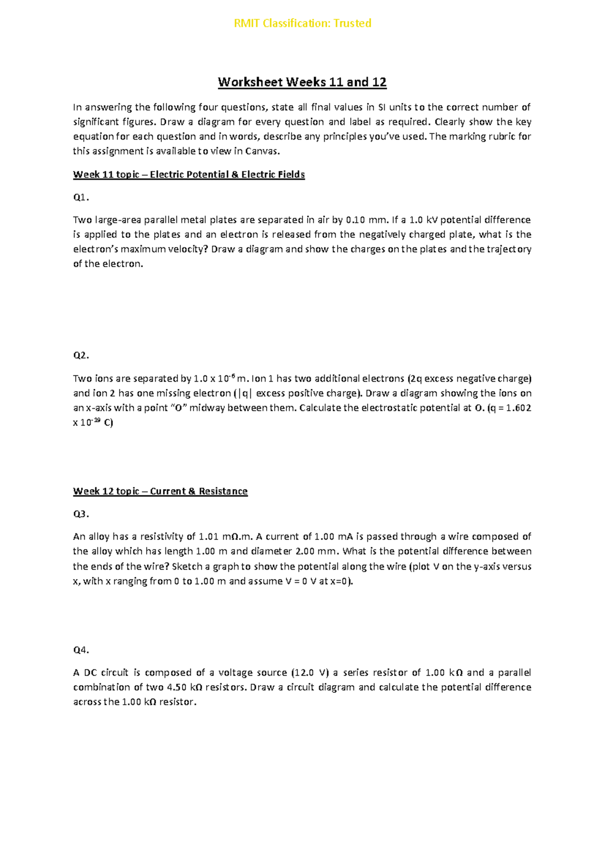 Worksheet Weeks 11 and 12 2024 - RMIT Classification: Trusted Worksheet ...