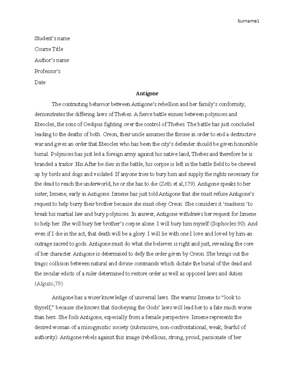 Antegone - great lecture notes for the whole academic year - Student’s ...