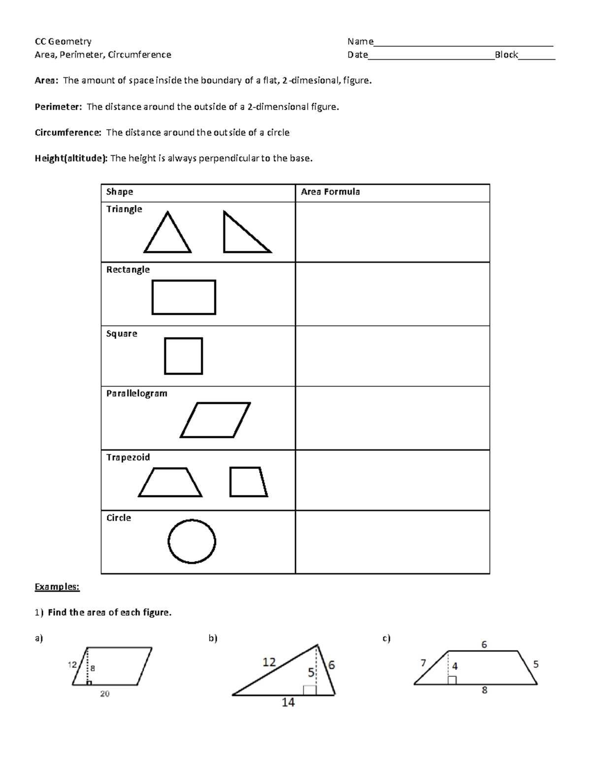 Area perimeter circumference - CC Geometry Name ...