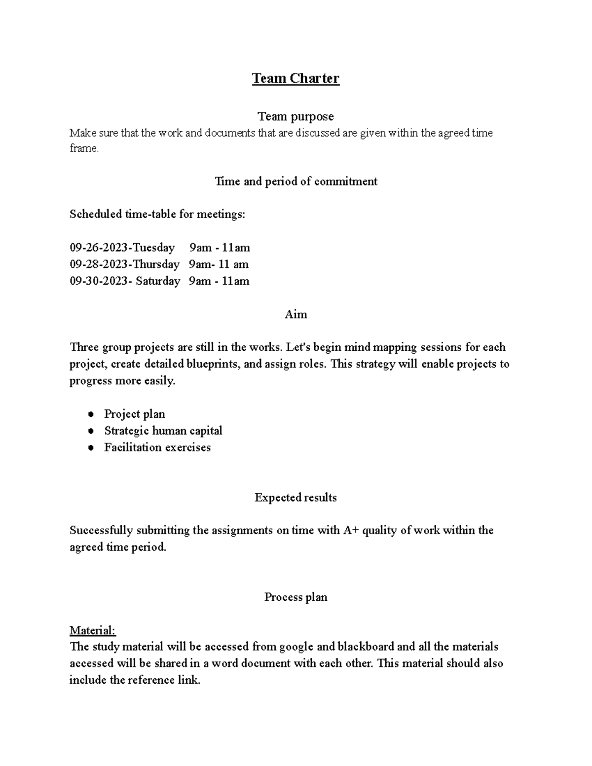 Team Charter - Need an example of a companies strategic plan for a ...