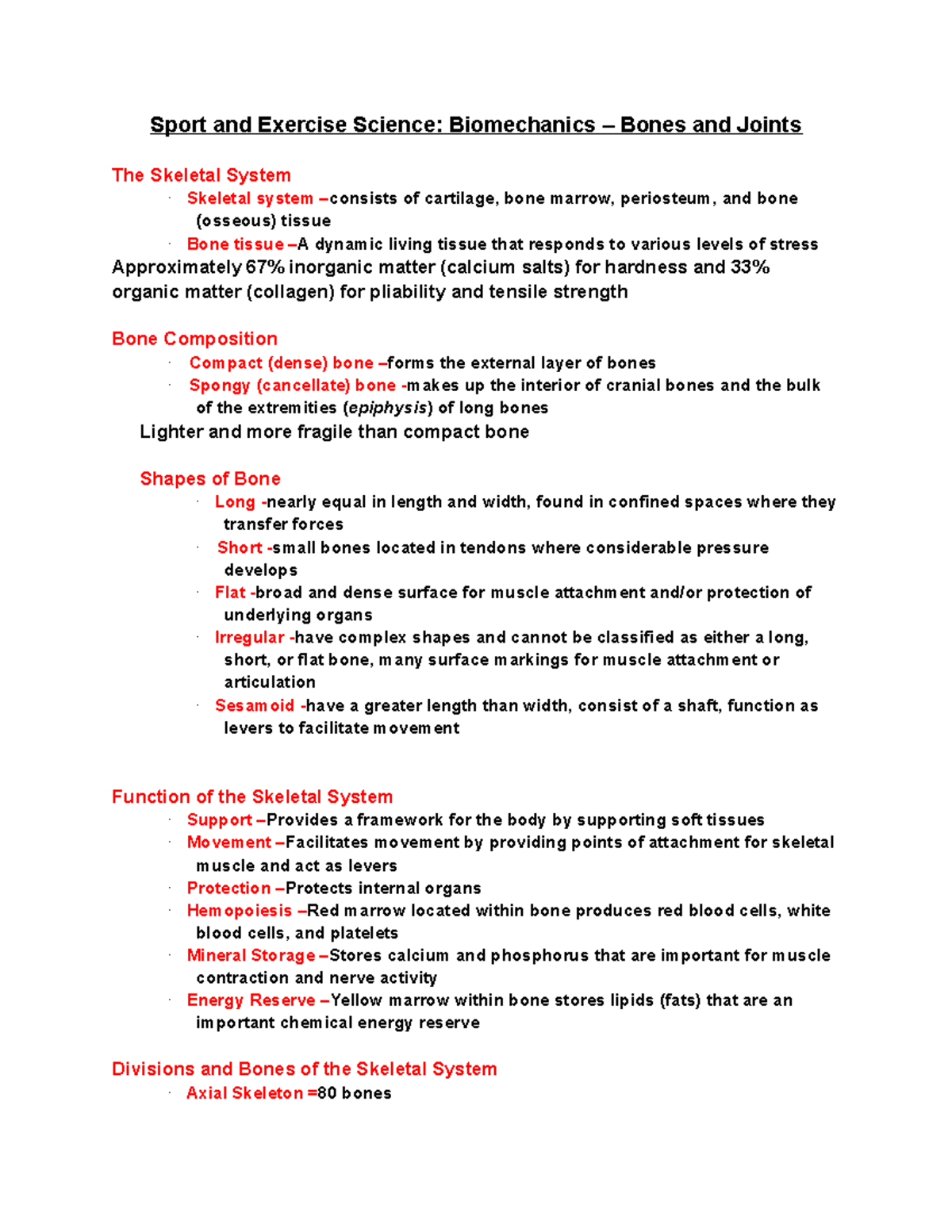 Sport and Exercise Science Biomechanics – Bones and Joints - CardiffMet ...