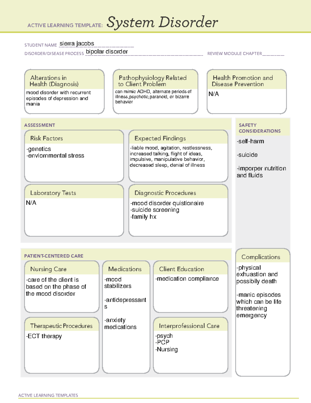 10 - ati - ACTIVE LEARNING TEMPLATES System Disorder STUDENT NAME - Studocu