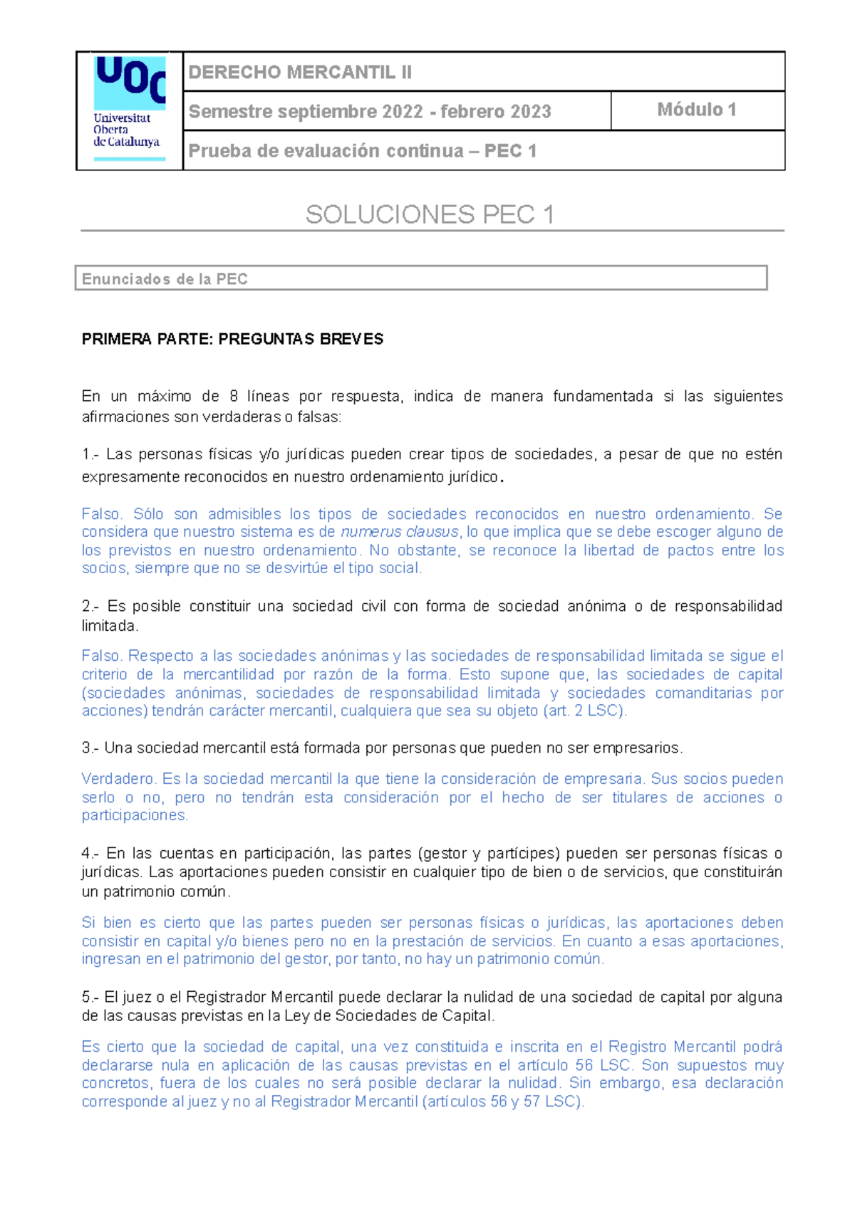 SOL PEC 1 DERECHO PENAL II - Semestre septiembre 2022 - febrero 2023 Módulo 1 Prueba de ...