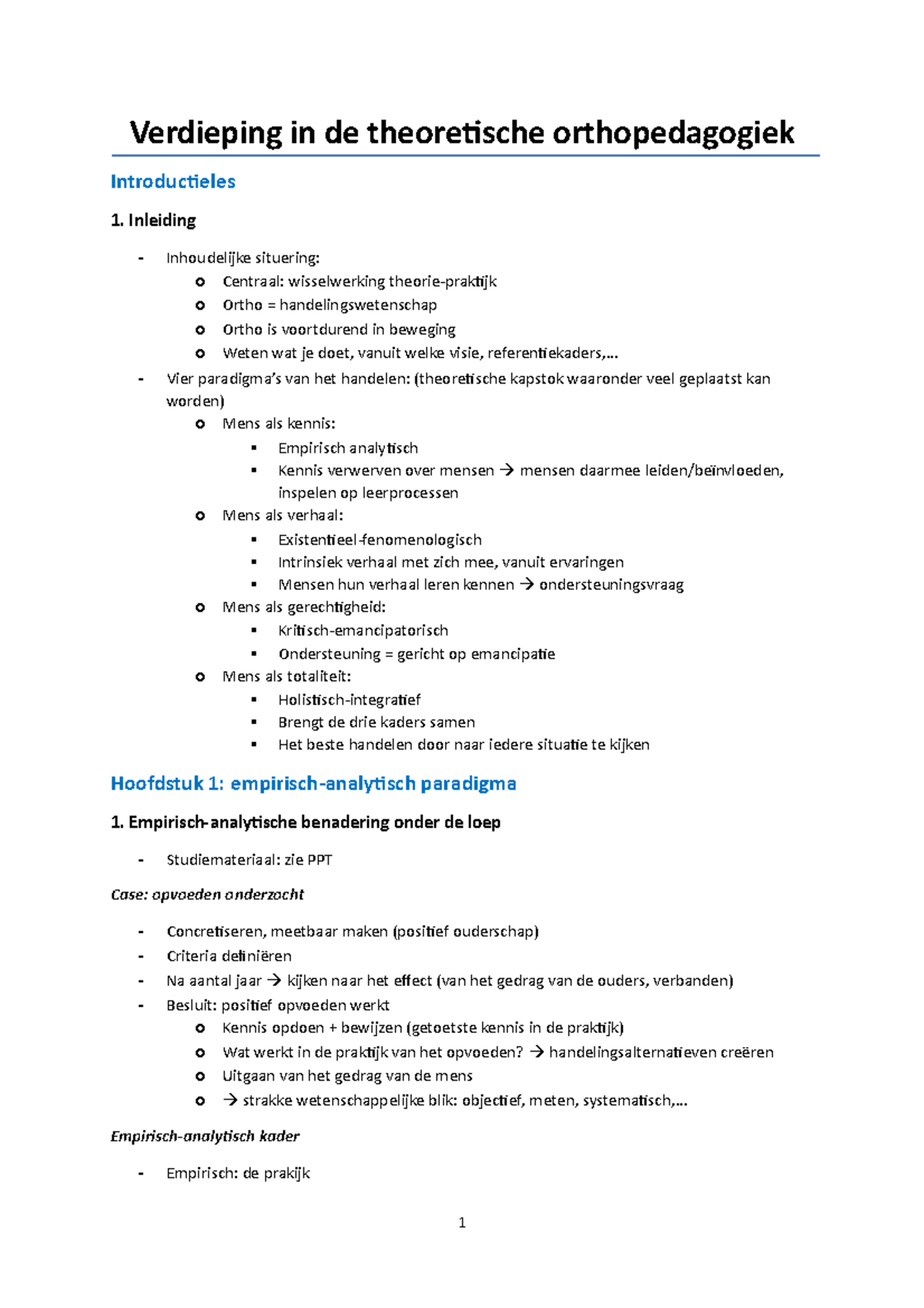 Samenvatting verdieping in de theoretische orthopedagogie - Verdieping ...