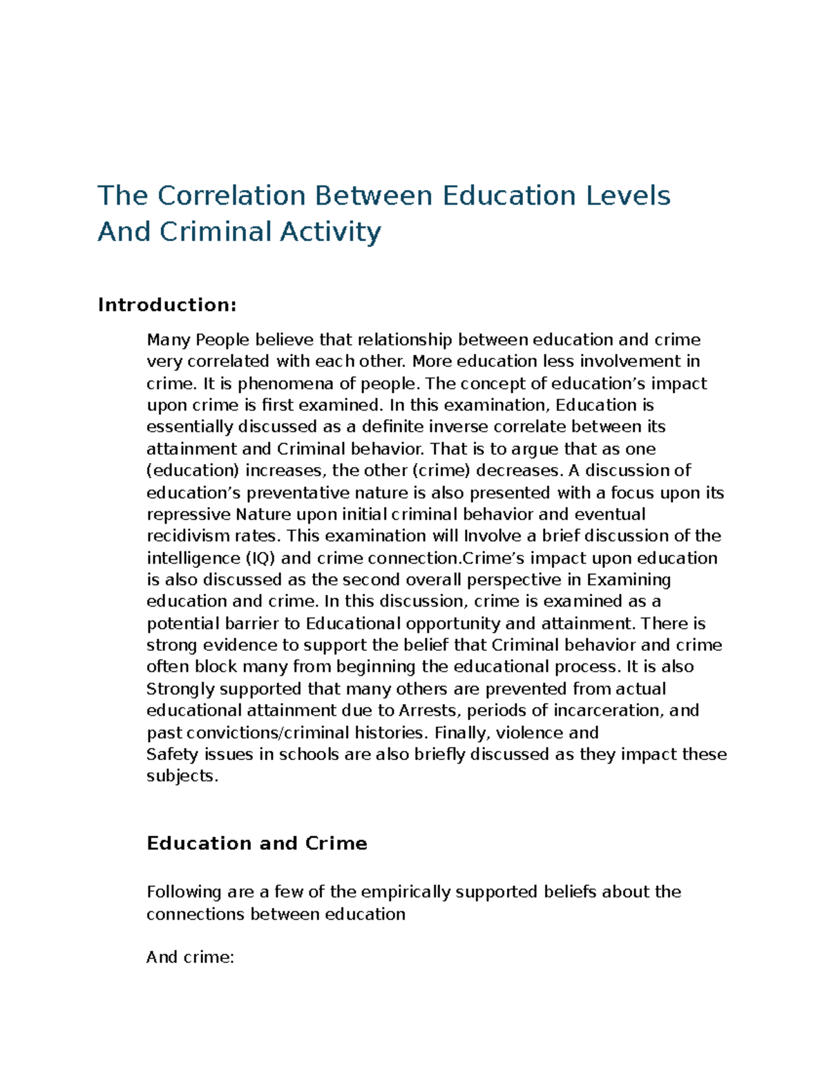 Correlation Between Crime and Education - The Correlation Between ...