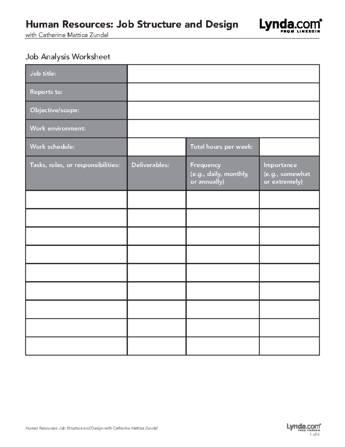 Job Analysis Worksheet - Human Resources: Job Structure and Design with ...