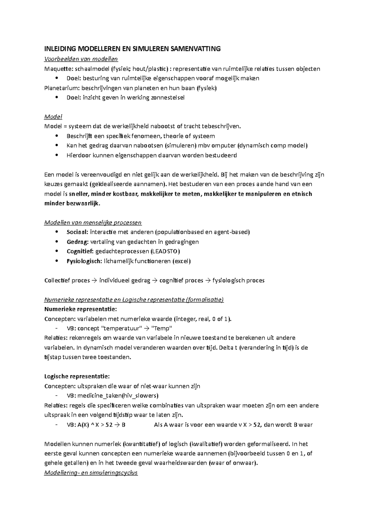 Samenvatting - Compleet - INLEIDING MODELLEREN EN SIMULEREN ...