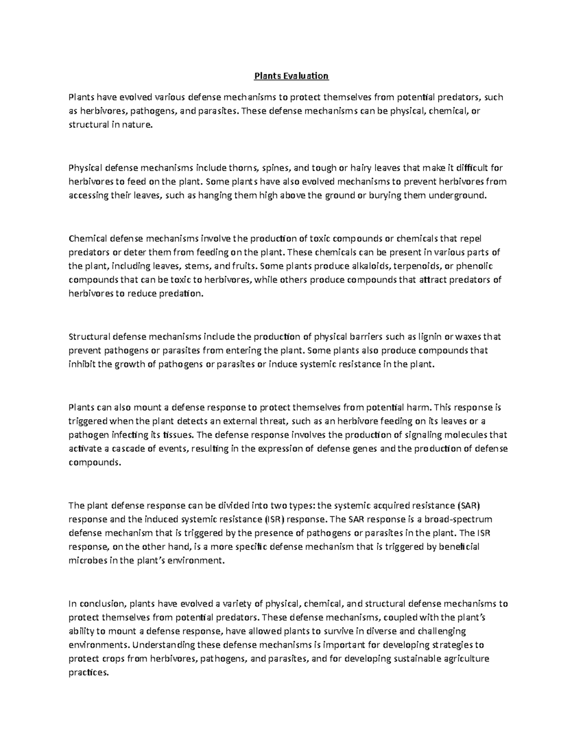 Plants Evaluation - Plants Evaluation Plants have evolved various ...