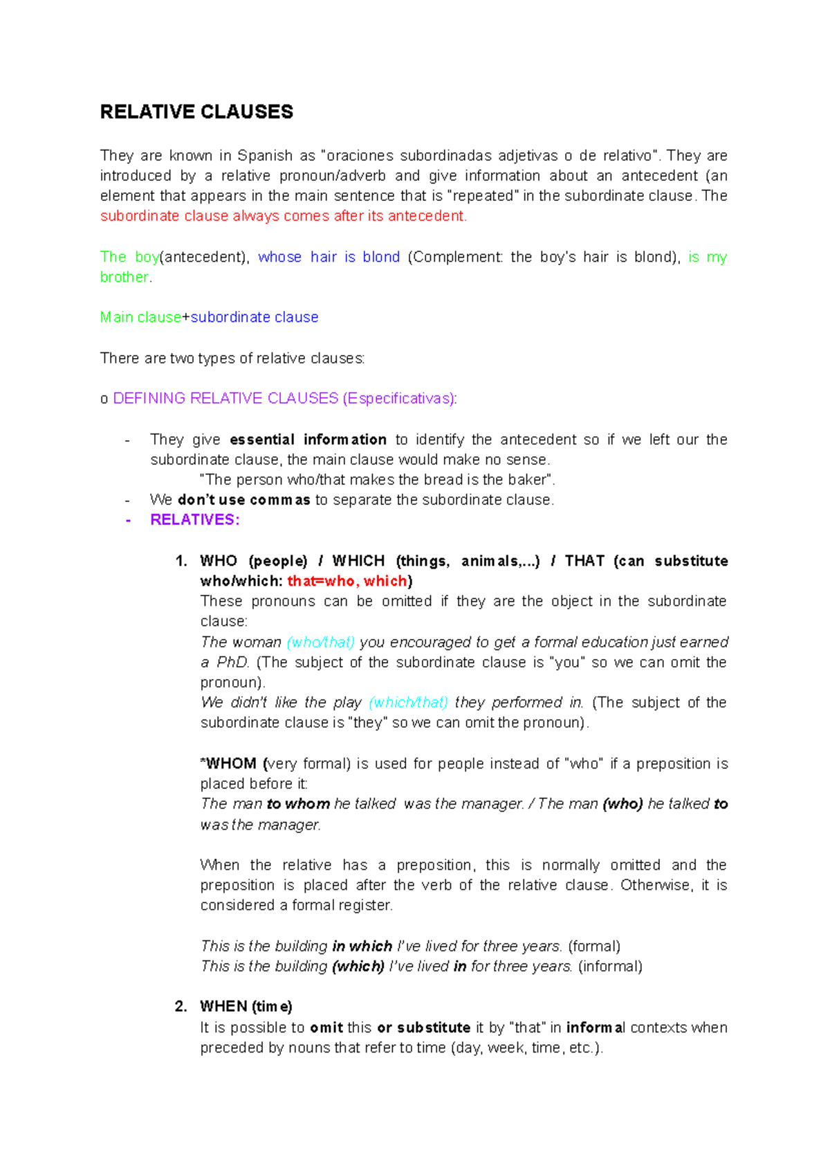 Relatives - RELATIVE CLAUSES They are known in Spanish as “oraciones ...