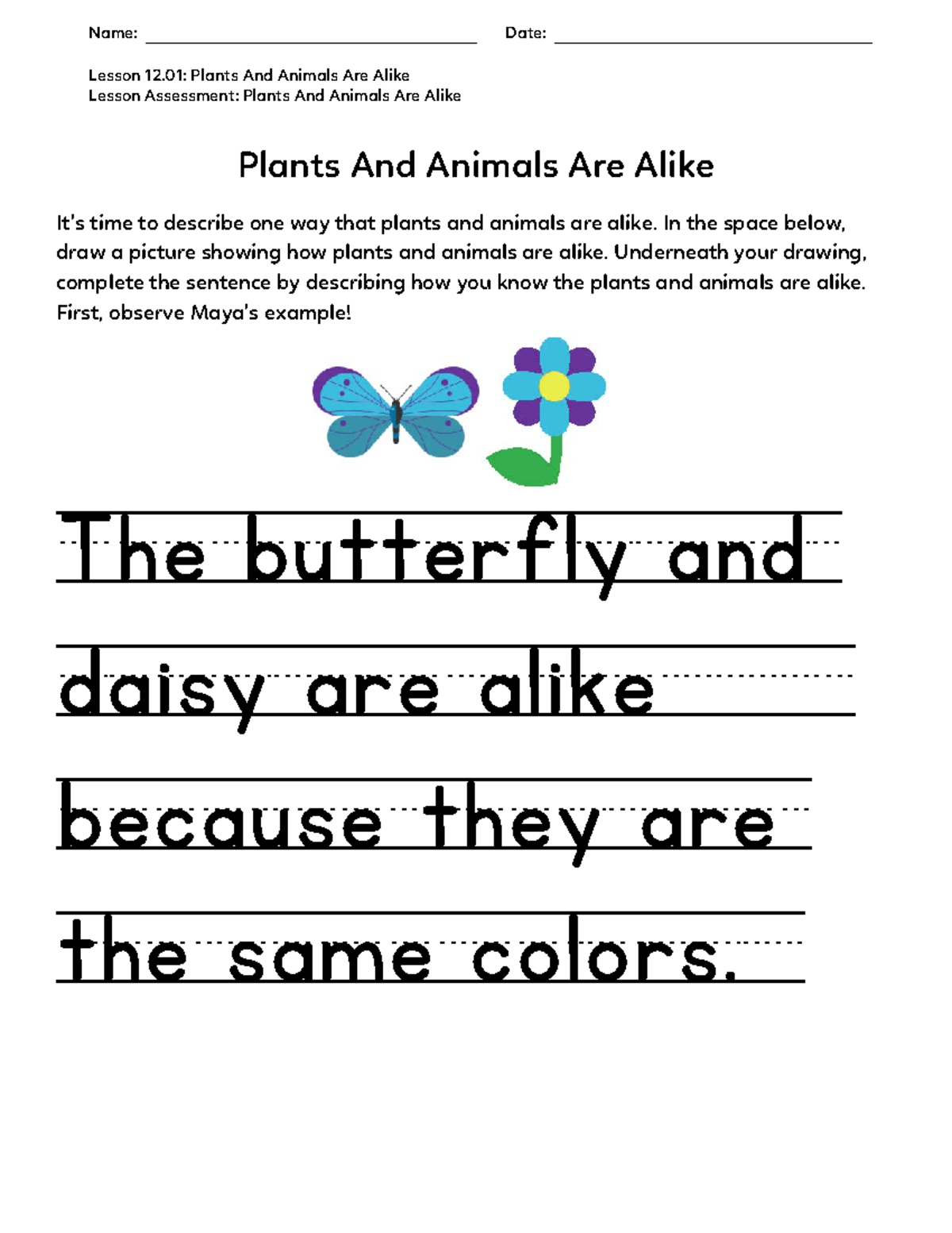 12 - forex - Name: Date: Lesson 12: Plants And Animals Are Alike Lesson ...