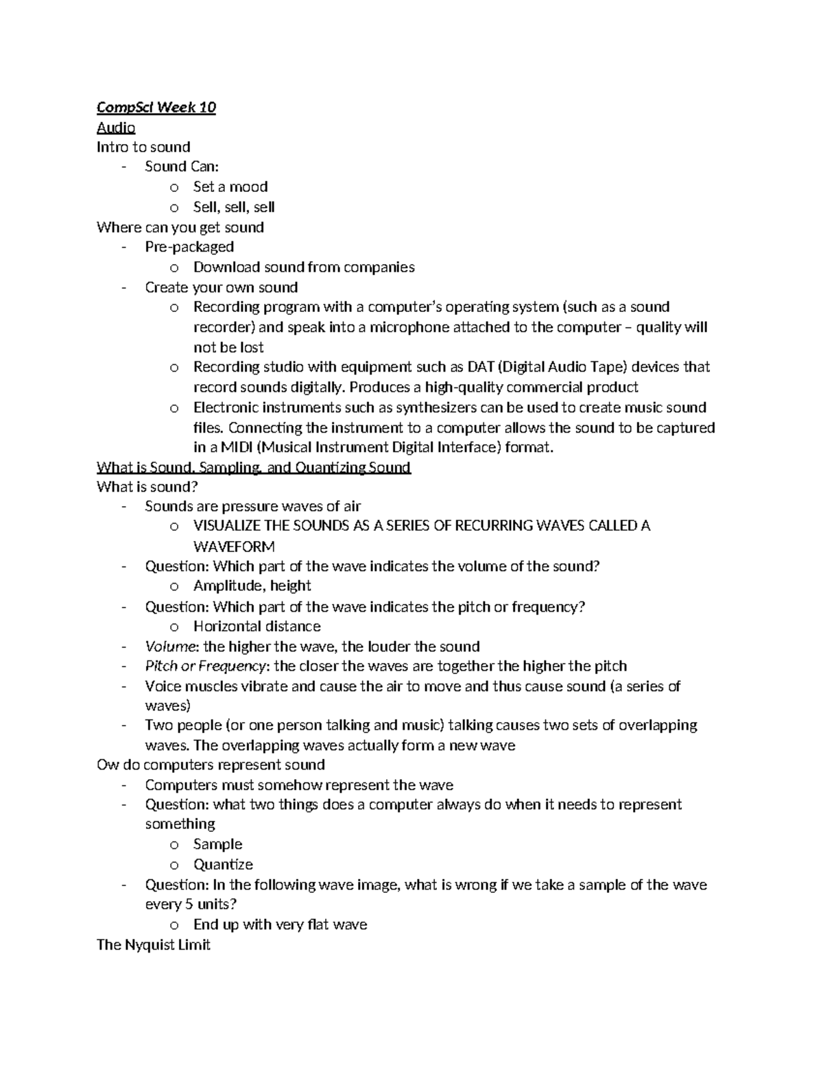 Comp Sci Week 10 Lecture Notes Including All Videos Compsci Week 10 Audio Intro To Sound