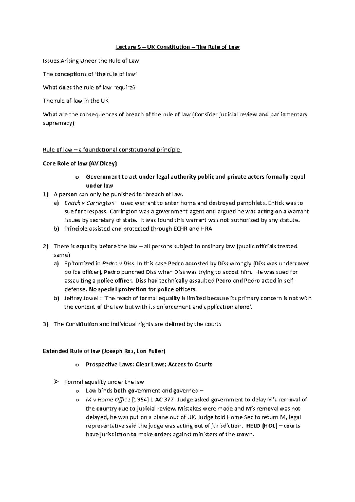 UK Con Lecture 5 - The Rule of Law - Lecture 5 – UK Constitution – The Rule of Law Issues ...
