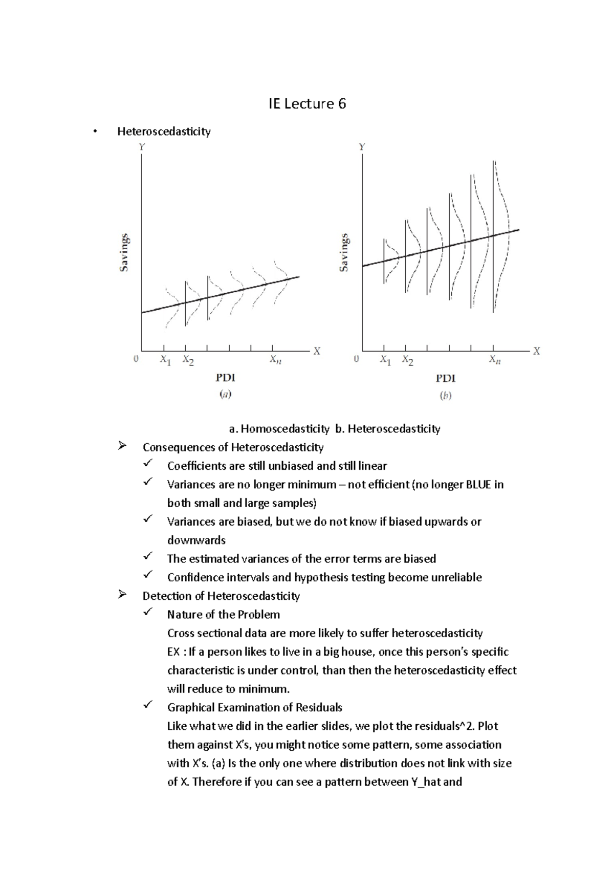 IE Lecture 6 - Homoscedasticity b. Heteroscedasticity Consequences of ...