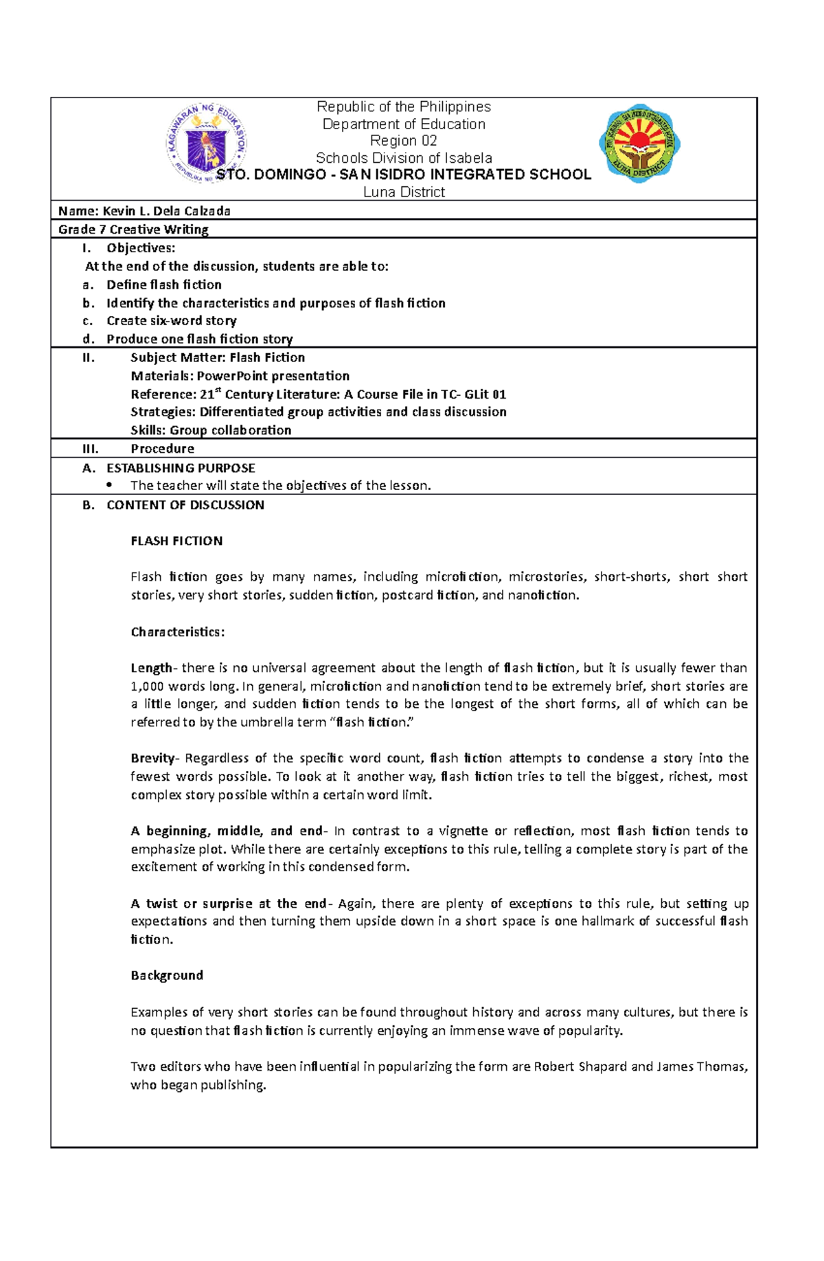 Creative Writing 2 Flash Fiction - Republic of the Philippines ...