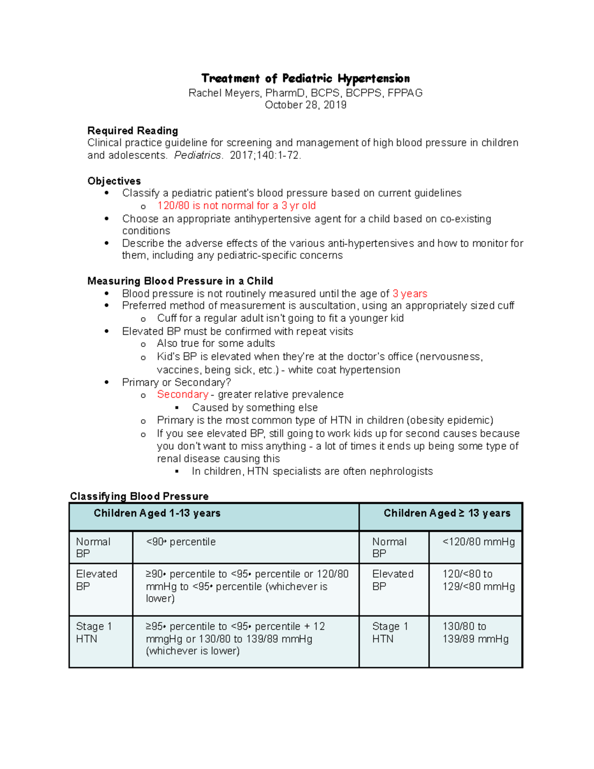 Cardio Exam 1 Part 26 - Treatment of Pediatric Hypertension Rachel ...
