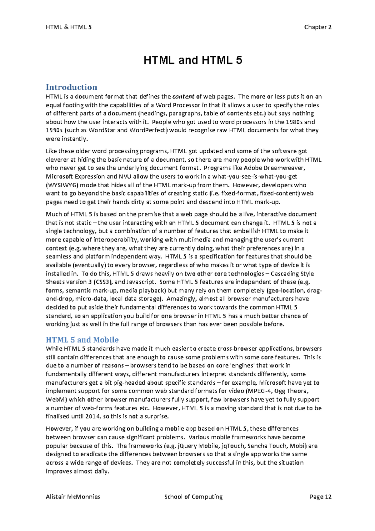 Chapter 2 - Lecture notes 2 - HTML &amp; HTML 5 Chapter 2 HTML and HTML ...