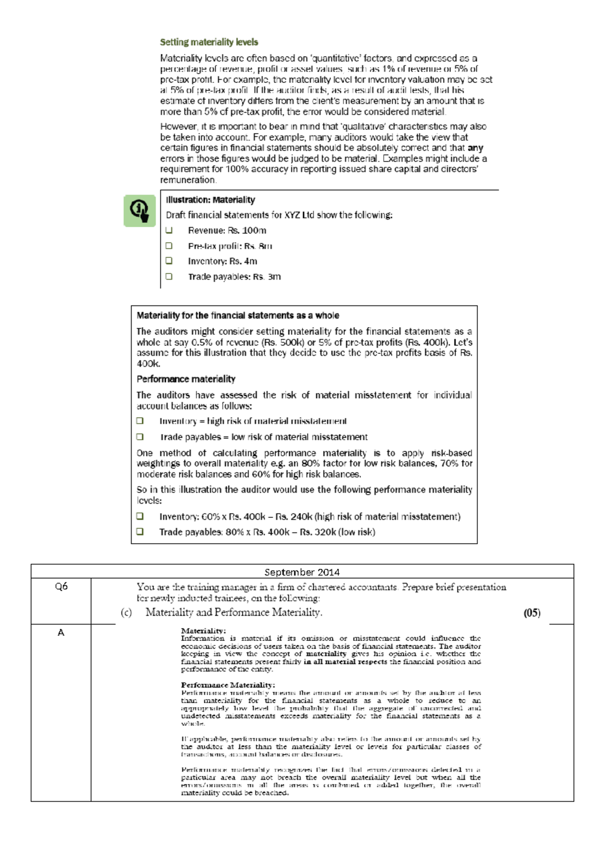 (ISA 320) Materiality (Text Portion) - Audit and Assurance - September ...