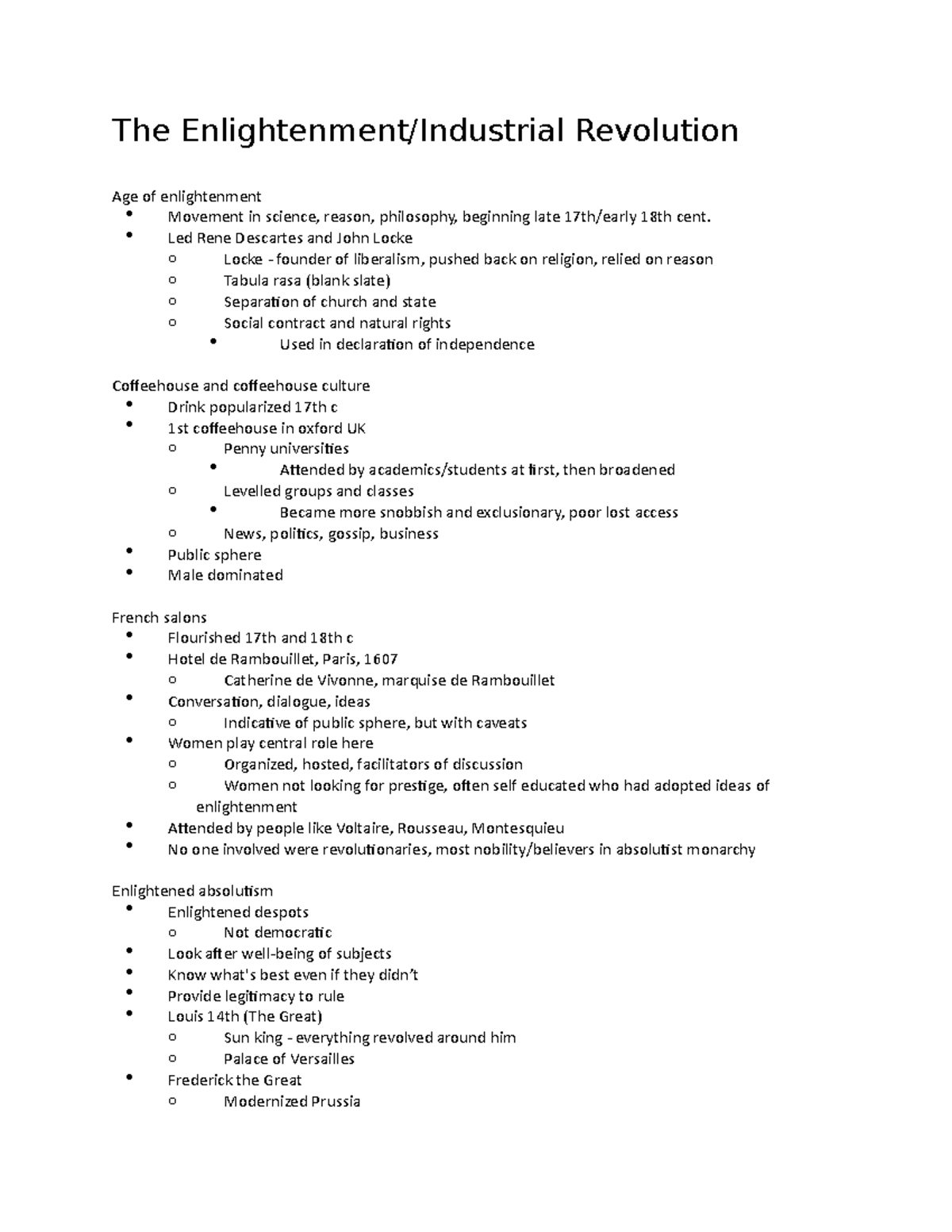 Lecture 1 - The Enlightenment - The Enlightenment/Industrial Revolution ...