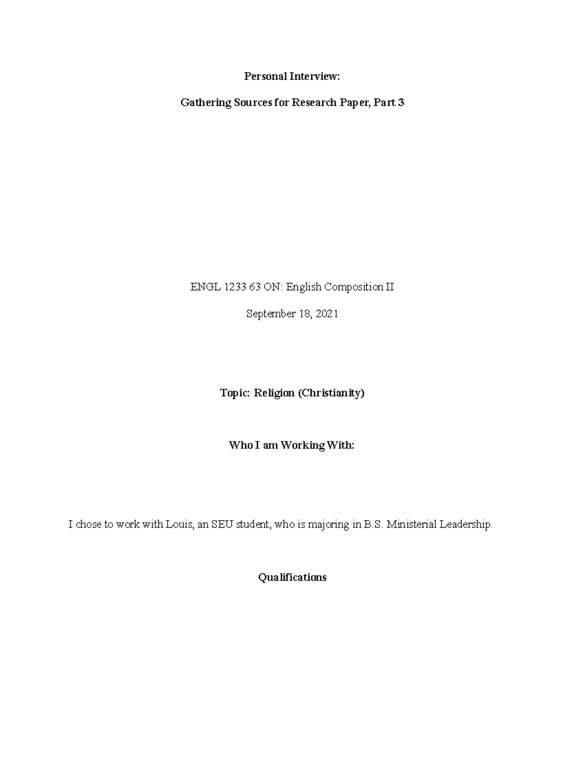 Personal Interview English - Personal Interview: Gathering Sources for ...