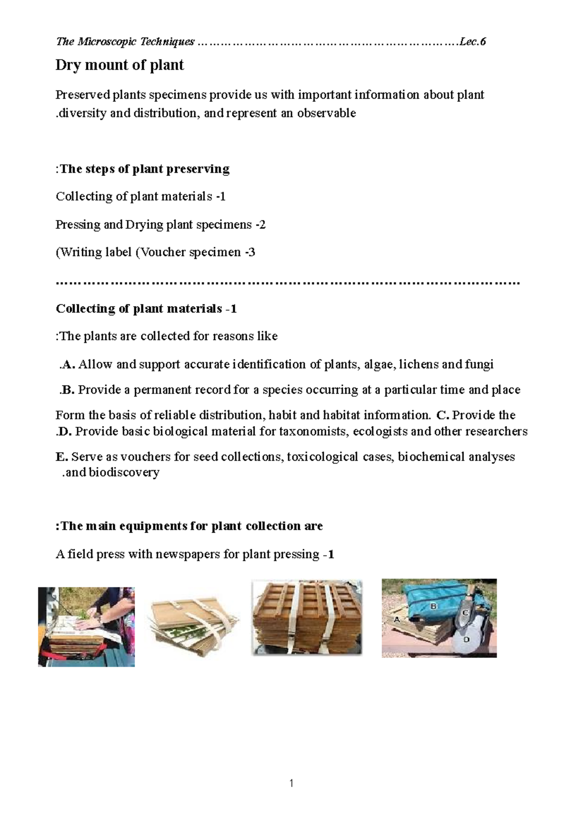 6 The Microscopic Techniques - Dry mount of plant Preserved plants ...
