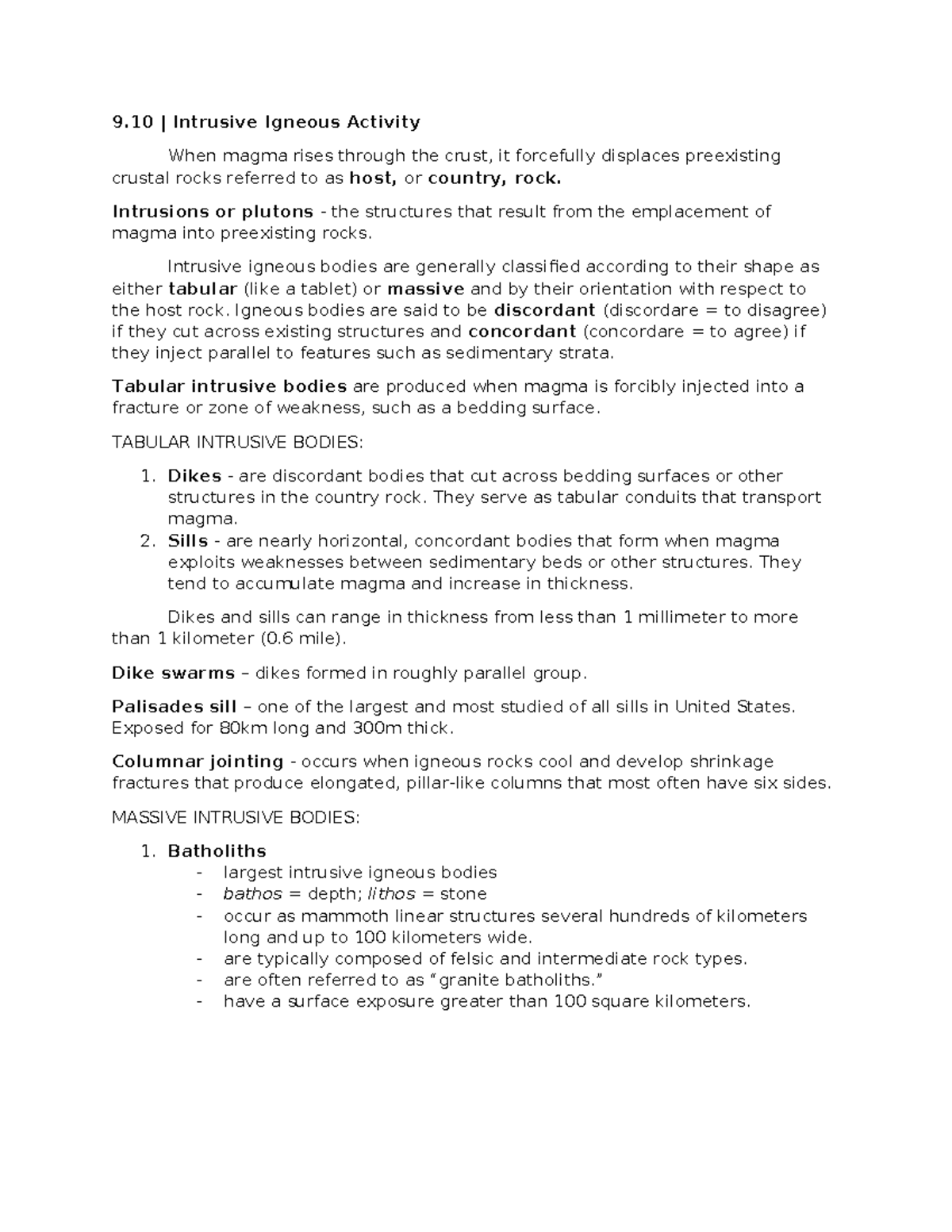 Earth Science Summary - 9 | Intrusive Igneous Activity When magma rises ...