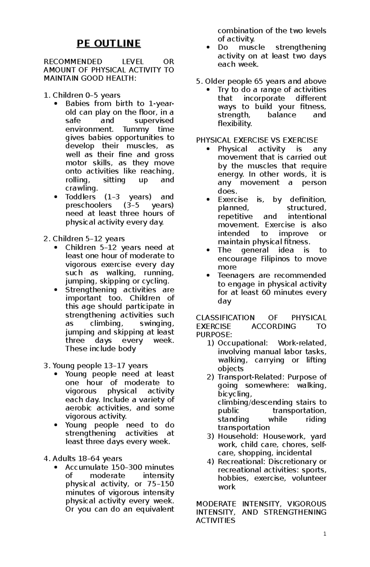 PHYSICAL EDUCATION OUTLINE 2ND SEMESTER - PE OUTLINE RECOMMENDED LEVEL ...